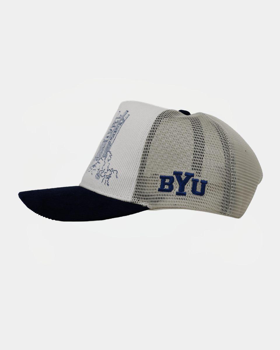 Bunker Trucker Hat Natural Navy Campus BYU – The Royal Blue