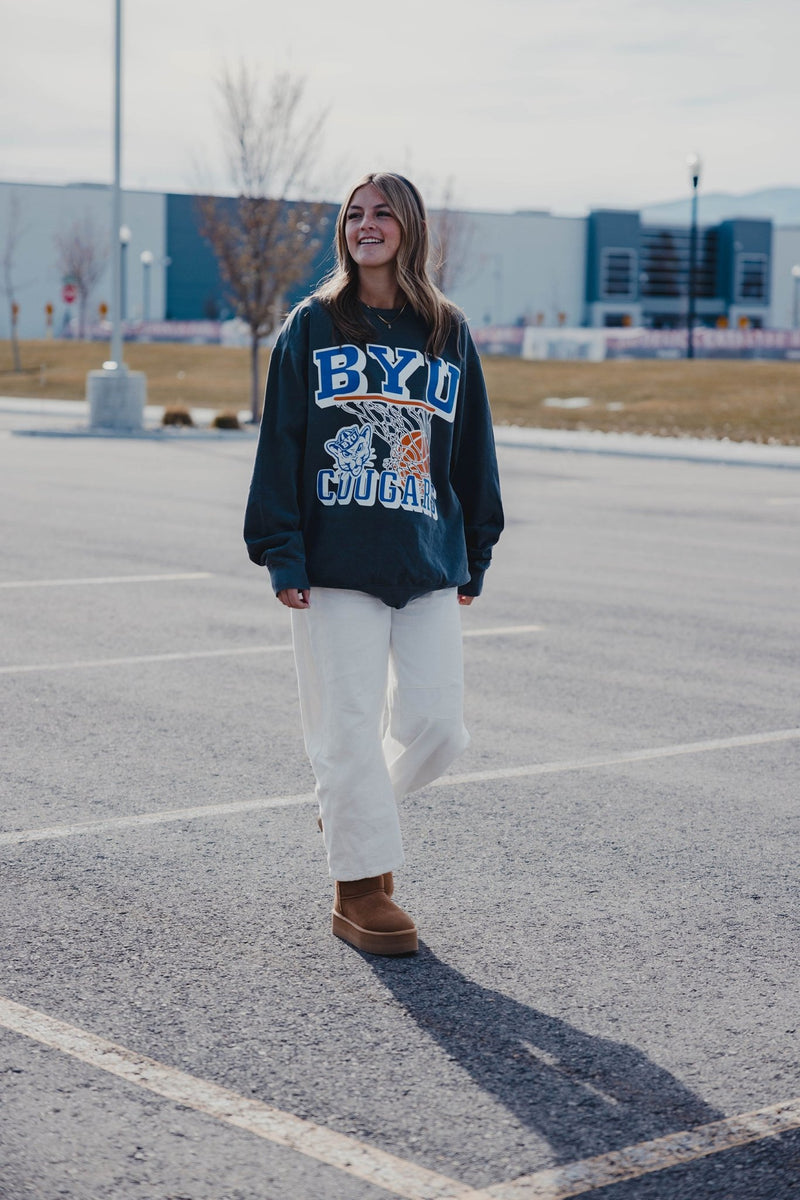 BYU Retro Hoop Graphic Crew | BYU Basketball Crewneck – The Royal Blue